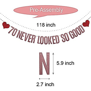 WEIANDBO 70 NEVER LOOKED SO GOOD Rose Gold Glitter Banner,Pre-Strung,70th Birthday/Wedding Anniversary Party Decorations Bunting Sign Backdrops,70 NEVER LOOKED SO GOOD