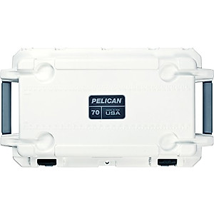 Pelican 70QT Elite Cooler (White/Grey) | 46 Can Capacity with Ice | 9 Day Ice Retention | Built-in Cup Holders & Bottle Opener | Guaranteed for Life