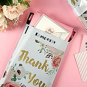 RUSPEPA 6x9 inches Poly Mailers Shipping Bags Thank You Notes Flowers Surrounded White Poly Mailers 2.3 Mil Heavy Duty Self Seal Mailing Envelopes - 100 Pack