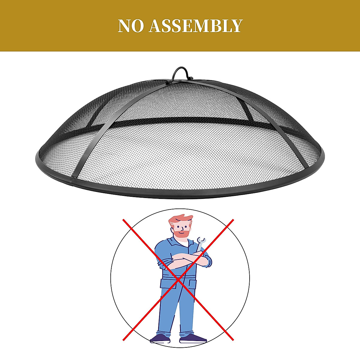 36Inch Round Fire Pit Spark Screen Cover,Outdoor Patio Mesh FirePit Screens,Heavy Duty Steel Domed Fire Pit Ember Guard with Handle