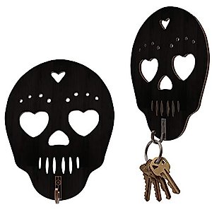 Skull Key Holder - Set of 2 Goth Key Hooks for Wall - Gothic Home Decor for Bedroom Furniture or Kitchen Assessories - Halloween Spooky Gifts for Skull Stuff Lovers