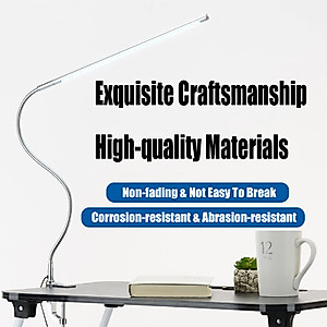 Brokimis Desk Light with Clamp, USB LED 8 W Clip Nail Desk Lamp Eye Care Flexible GooseNeck 360° Swivel Clamp Light for Manicure Reading Eyebrow Trimming Office Tattoo with Adapter