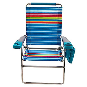 Rio Gear Beach 17" Extended Height 4-Position Folding Beach Chair -Polyester, Graphic Traffic Blue/White/Multi Stripe & Deluxe Wonder Wheeler Wide, Blue Print