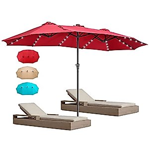 15 Ft Solar LED Patio Double-Sided Umbrella Table Umbrella with Crank Handle & 48 LED Lights