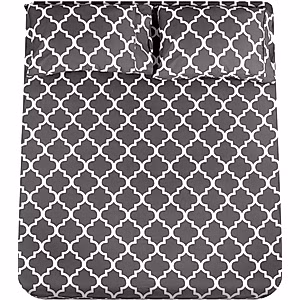 Utopia Bedding Full Sheet Set, Soft Microfiber 4 Piece Bed Sheets with 15" Deep Pocket - Easy Care Brushed Microfiber (Quatrefoil - Grey)
