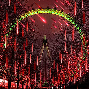 Blingstar Meteor Shower Lights 30CM 10 Tubes 240 LED Christmas Lights Plug in Snowfall LED Lights Outdoor Waterproof Falling Rain Lights for Tree Holiday Porch Yard Patio Roof Party Decoration, Red