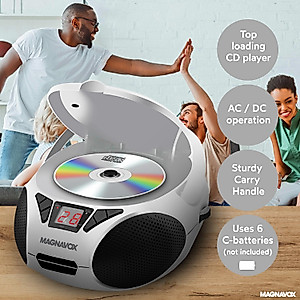 Magnavox MD6924 Portable Top Loading CD Boombox with AM/FM Stereo Radio in Black | CD-R/CD-RW Compatible | LED Display | AUX Port Supported | Programmable CD Player | (White)