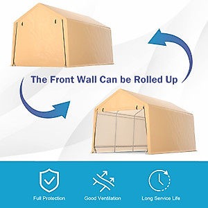 Tangkula 10.5x17 Ft Heavy Duty Carport, Portable Garage with Roll-up Front Door, Metal Car Port with Reinforced Ratchet Straps, Outdoor Car Canopy for Auto, Truck, Boat, SUV