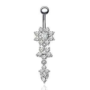 Gnoliew 14G Belly Button Rings Belly Flower Dangle Women Body Piercing Jewelry