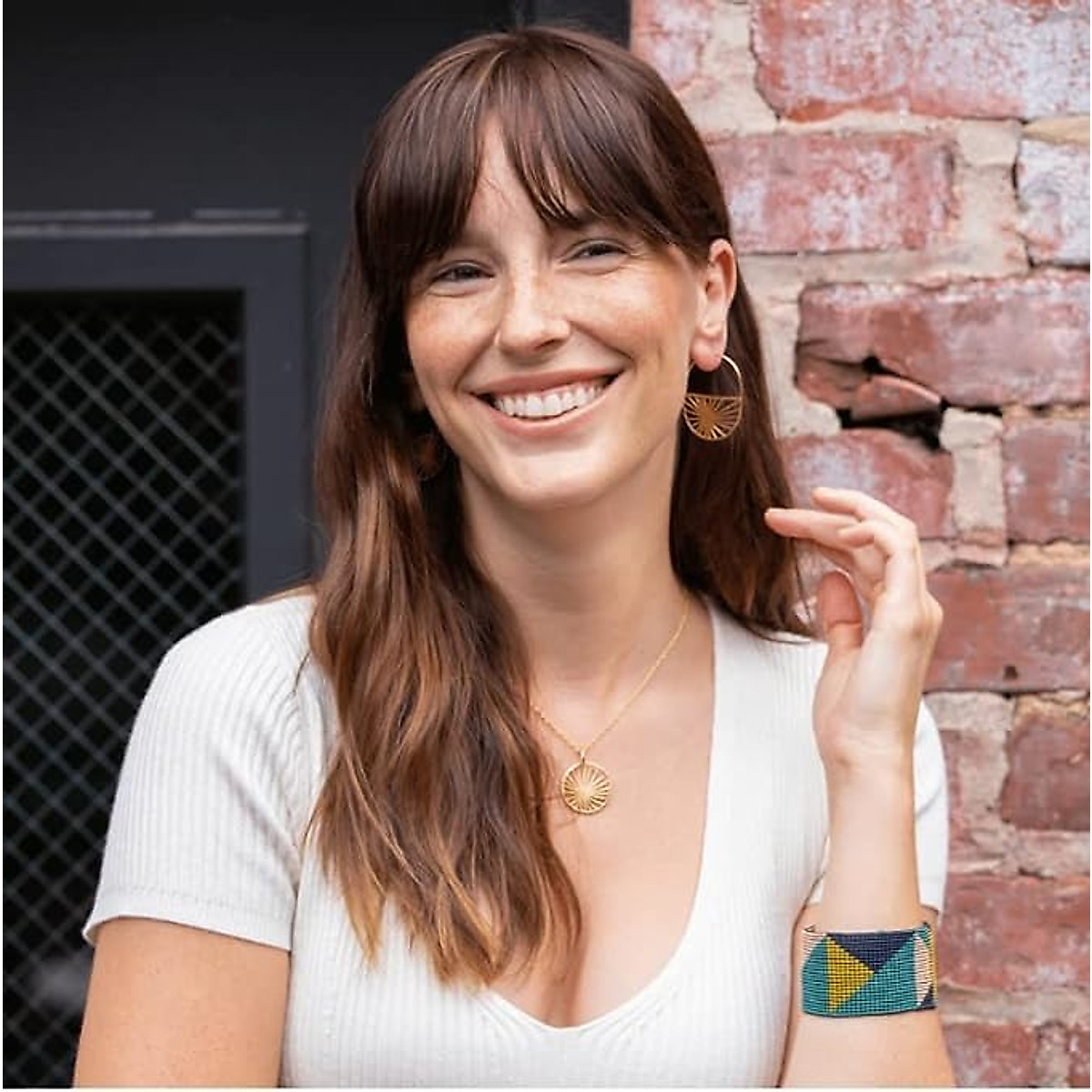 INK+ALLOY Women's Maggie Gold Plated Recycled Italian Brass Hoop Earrings, Handmade Jewelry for the Modern Bohemian (Brass Sunburst Hoops)