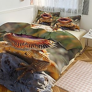 Cool Bearded Dragon Lizards Duvet Cover Set 3 Piece Comforter Cover Bedding Sets 1 Duvet Cover and 2 Pillow Shams 102"x90"