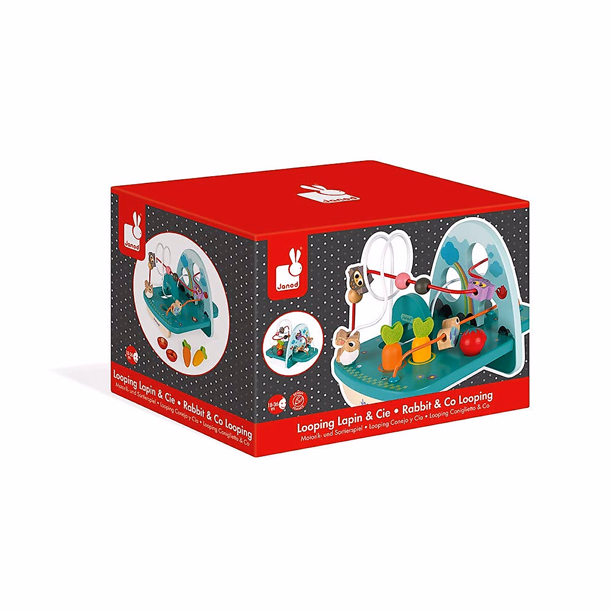 Janod Rabbit & Co Looping W/Color Matching, Activity Center Learning Toy for Boys and Girls - Counting, Concentration, Shape Recognition and Motor Skills for Ages 18+ Months