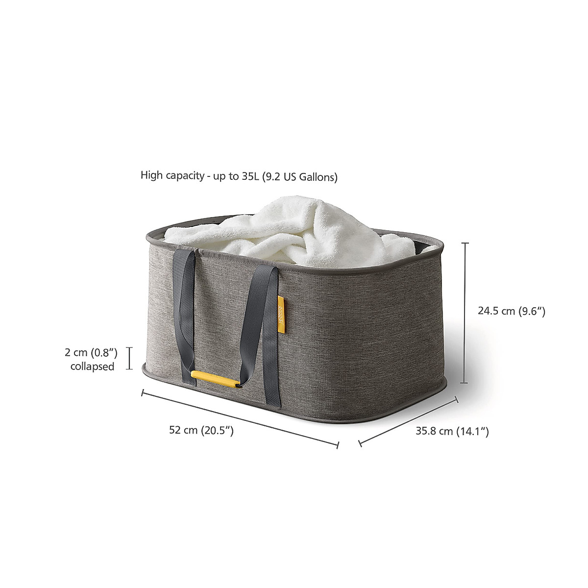 Joseph Joseph Hold-All - Collapsible Folding 35L/9.2 Gallon Washing Laundry Basket Bag, Durable Fabric, Moisture Resistant, Grey