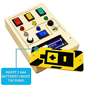 Toddler Toys Busy Board Montessori Toys Sensory Toys for Toddlers 1 2 3 4 Years Old, Wooden Travel Light Up Busy Board Toys with Buttons to Push Educational Learning Fidget Toy for Boy Girls Gifts