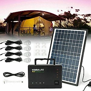 Solar Generator Lighting System, Portable Solar Panel Kit Solar Power Generator Lighting Kit Emergency Power Supplies for Home & Outdoor Camping, AC 110-220V, 4 LED Bulbs