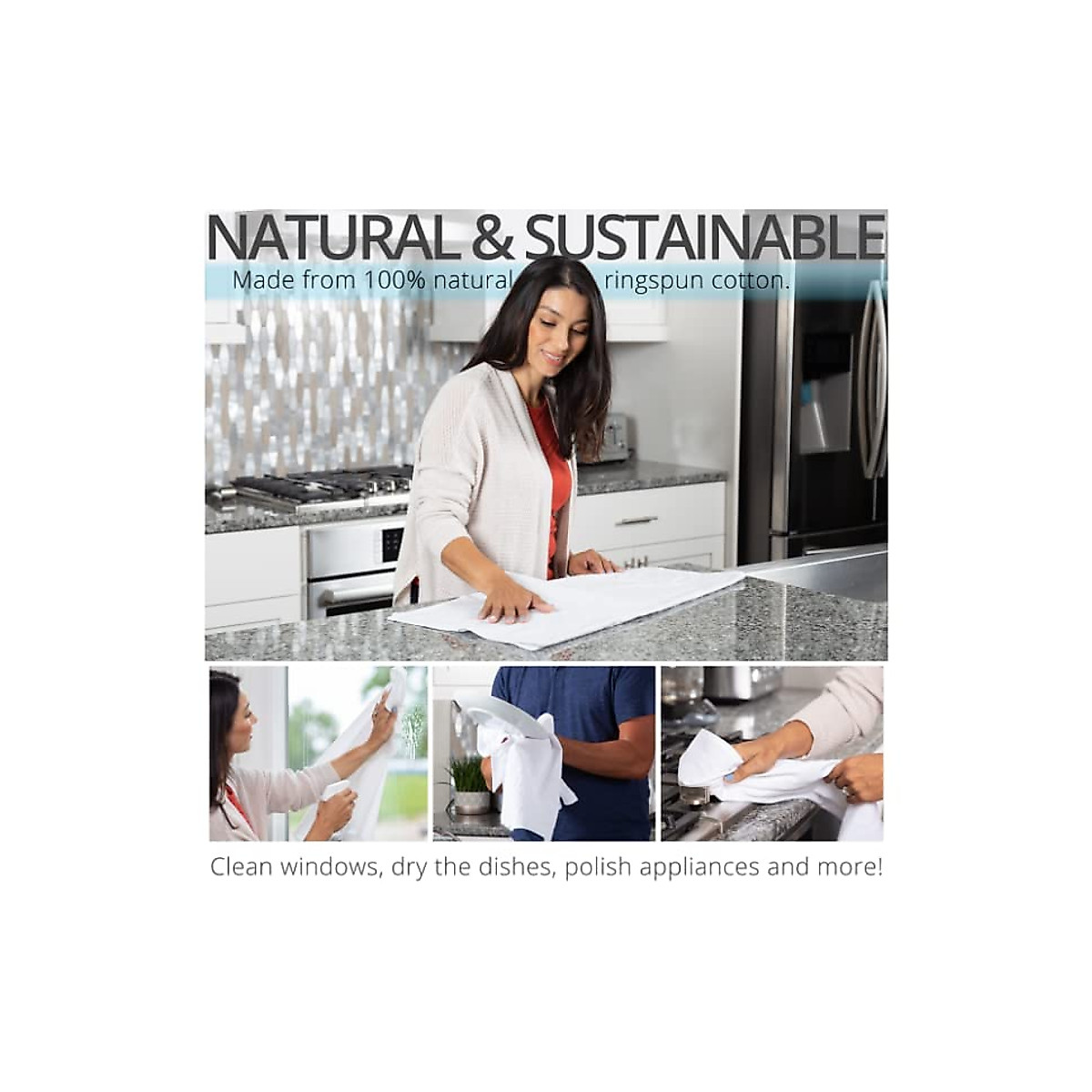 Aunti Em's Kitchen Flour Sack Dish Towels - Natural Cotton for Embroidery and Drying Glass, Hand, Dinnerware - Plain, Thick, Zero-Lint, Highly Absorbent - Set of 13, 27 x 27 Inch, Ivory