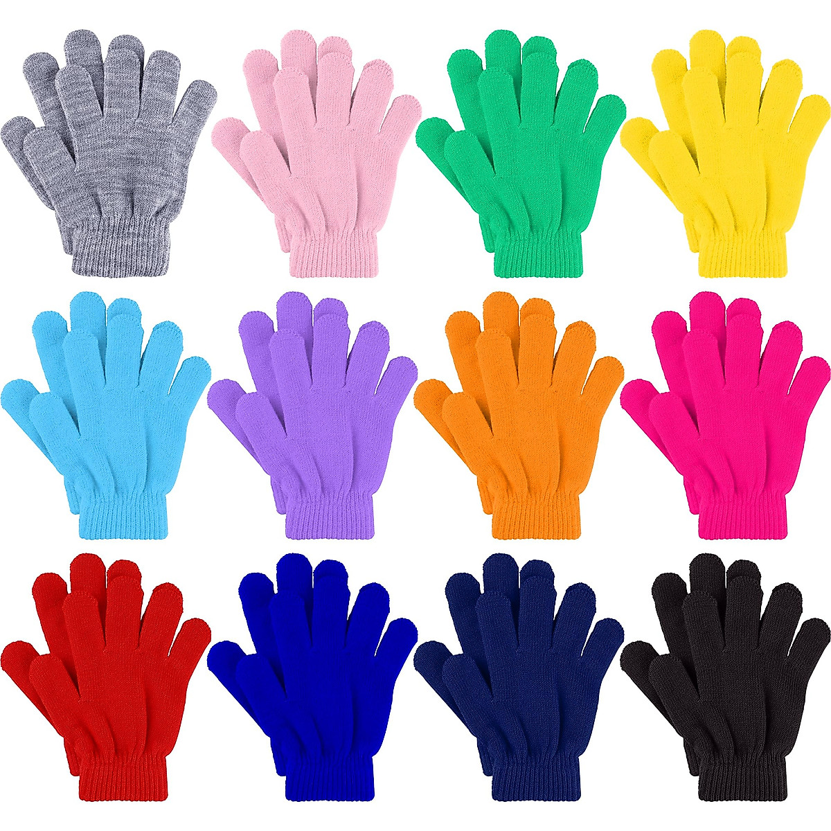 Glooarm 12 Pairs Kids Gloves Winter Toddler Gloves Full Fingers Knit Gloves Children Stretchy Warm Gloves Bulk for Boys Girls