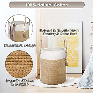 Pack of 2 Tall Woven Laundry Basket Collapsible for Storage Clothes Basket Laundry Hamper Basket for Bedroom Living Room Nursery Blanket Pillow Toy Dirty Clothes Hamper (2 Pack Ochre)
