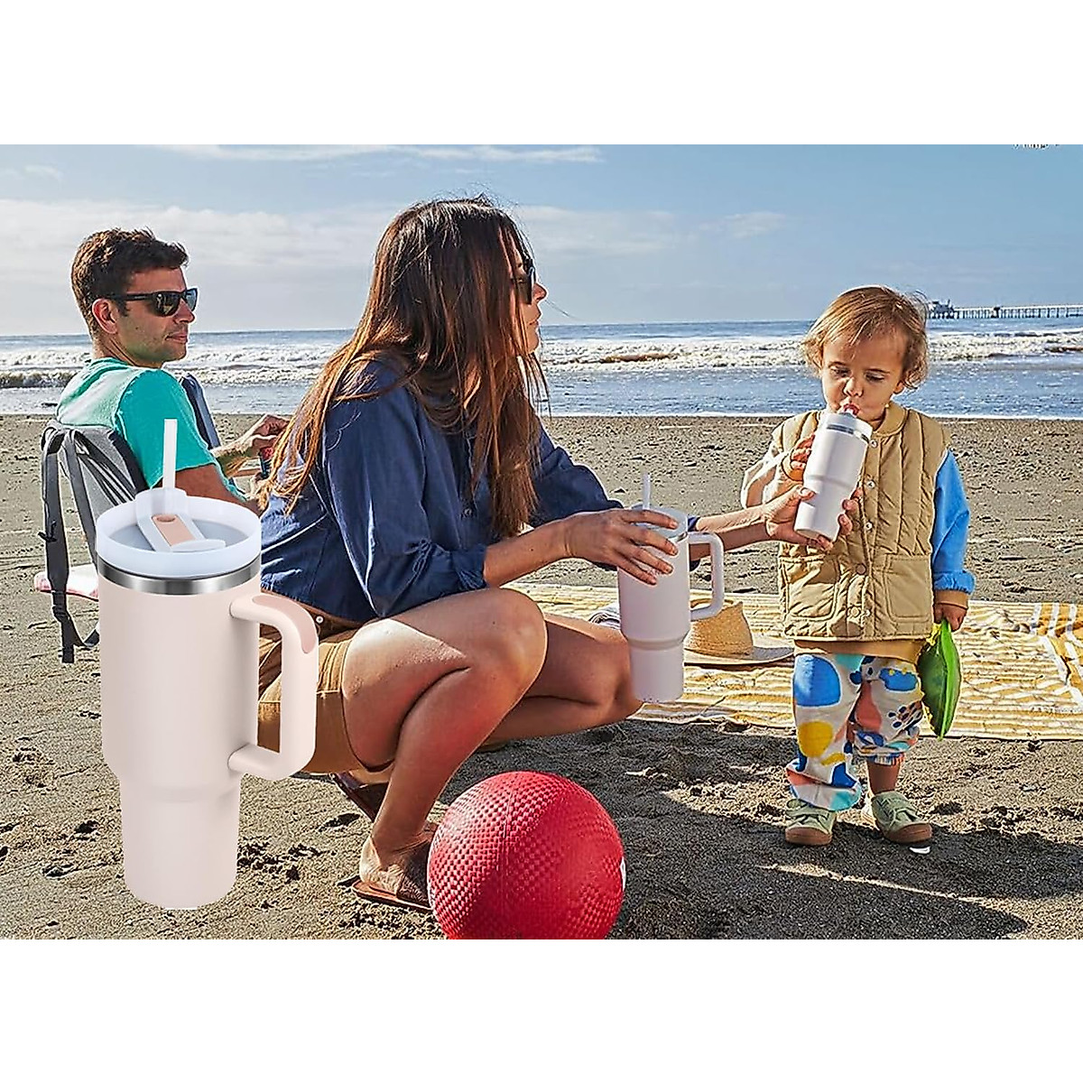 YOUEXPERT 30 oz Tumbler with Handle and Straw, Insulated Tumblers with Lid and Straw, 30 oz Cup Stainless Steel Water Bottle Outdoor Sports Travel Tumblers- rose quartz