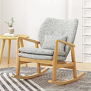 Christopher Knight Home Benny Mid-Century Modern Fabric Rocking Chair, Light Grey Tweed / Light Walnut
