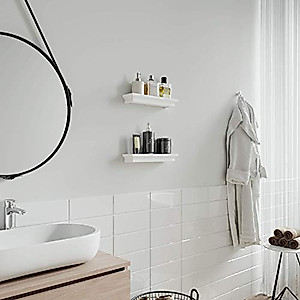 Ballucci Set of 2 Classic Floating Wall Shelves, Wooden Wall Mounted Ledges for Living Room, Bedroom, Bathroom, Kitchen, Office; 16 Inches - White