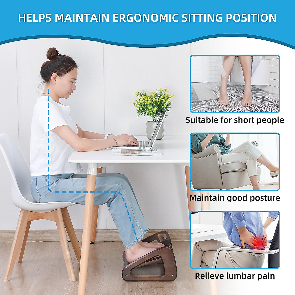 Fanwer 6 Height Adjustable Foot Rest for Under Desk at Work, Ergonomic Foot Stool with Massage Rollers, Ergonomic Tilted Footrest Foot Massager for Home Office Work