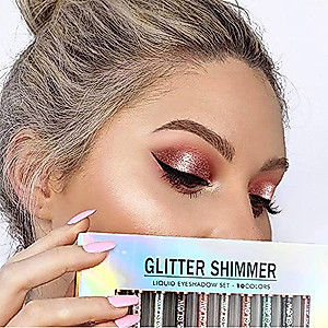 BestLand 10 Colors Liquid Glitter Eyeshadow Set, Metallic Glitter Shimmer Naked Smokey Eye Looks Waterproof Long Lasting Quick-Drying Sparkling Eye Shadow Christmas Makeup Kits