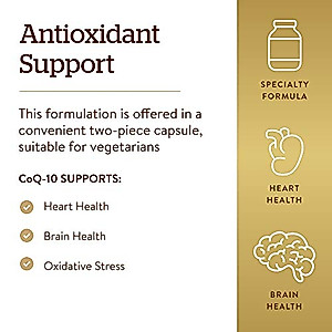 Solgar Vegetarian CoQ-10 200 mg, 60 Vegetable Capsules - Heart Healthy, Protective Antioxidant - Coenzyme Q10 (CoQ-10) Supplement - Vegan, Gluten Free, Dairy Free, Kosher - 60 Servings