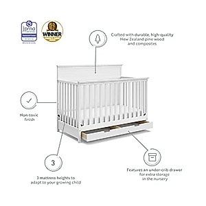 STORKCRAFT Homestead 5-in-1 Convertible Crib with Drawer (White) – GREENGUARD Gold Certified, Crib with Drawer Combo, Includes Nursery Storage Drawer, Converts to Toddler Bed and Full-Size Bed