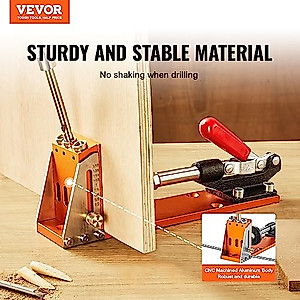 VEVOR 30 Pcs Pocket Hole Jig Kit, Adjustable & Easy to Use Pocket Hole Jig System with Step Drills, Wrenches, Drill Stop Rings, and Square Drive Bits, Dual Scale Marks for DIY Carpentry Projects