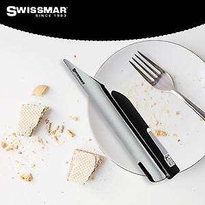 Swissmar Crumb Sweeper - Essential Countertop Table and Kitchen Accessory - Stainless Steel Food Scraper Tool for Restaurants, Usually Used by The Waiters, Waitress, and Servers - Black Pakkawood