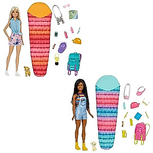 Barbie It Takes Two Doll & Accessories, Brooklyn Camping Playset with Doll, Pet Puppy & 10+ Accessories Including Sleeping Bag