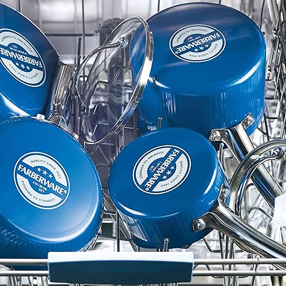 Farberware Style Nonstick Cookware Deep Round Grill Pan/Griddle, Dishwasher Safe, 11.25 Inch - Blue