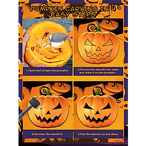 Rolcoassuns 27PCS Halloween Pumpkin Carving Kits,Pumpkin Carving Tools Set with 23PCS Stainless Pumpkin Carving Stencils,3 Carving Tools&1 Mallet for Adults Kids Easy Safe Fun DIY Halloween Decoration