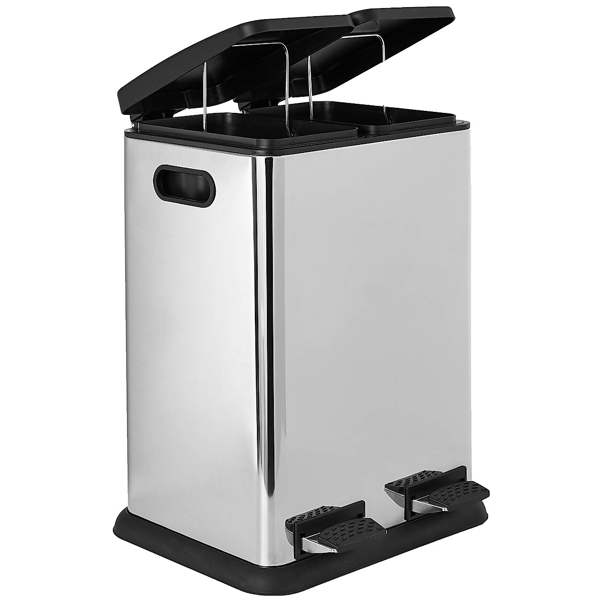 Organize It All Dual Compartment Step on Recycling Trash Can-Stainless Steel, 10-14 Gallons, Black