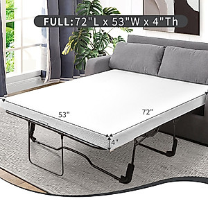Gelsea 4Inch Memory Foam Sofa Bed Replacement Mattress for Full Size Sleeper Sofa & Couch Beds - Made in USA - Washable Material/Non-Slip Base - Sofa Not Included - 72" L x 53" W x 4" H