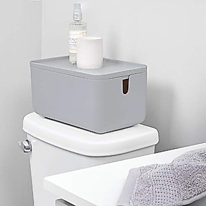 iDesign - 29843 BPA-Free Plastic Toilet Paper Stand and Bowl Brush Set, Storage Bin, Matte Gray