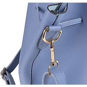 QZUnique Handbag Set Women's PU Leather Drawstring Bucket Bag Crossbody Shoulder Bags Purses Set With Colorful Strap Blue