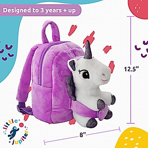 Pet Plush Unicorn Stuffed Animals Backpack w/Removable Stuffed Unicorn Plush Toy & Birth Certificate for Small Girls 3-4 - 5 Years Old - Little Girl Backpack - Stuffed Animals for Girls - Purple