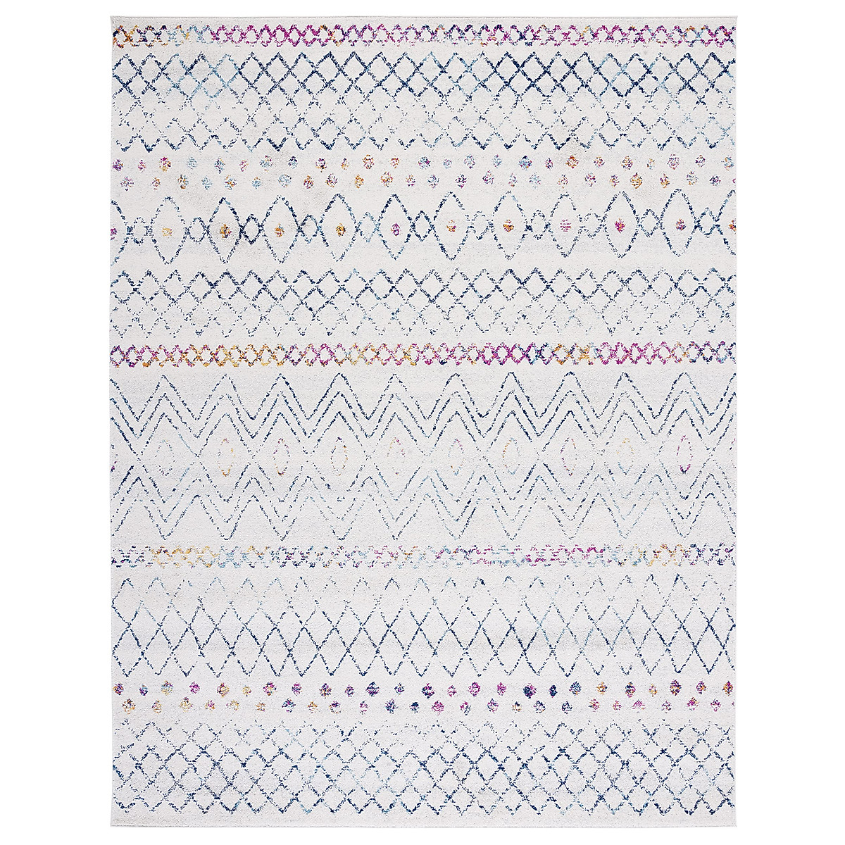 SAFAVIEH Madison Collection Area Rug - 8' x 10', Ivory & Dark Blue, Moroccan Boho Distressed Design, Non-Shedding & Easy Care, Ideal for High Traffic Areas in Living Room, Bedroom (MAD798B)