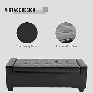 HOMCOM Large 51" Storage Ottoman, Tufted Faux Leather Storage Bench for Living Room, Entryway, or Bedroom, Black