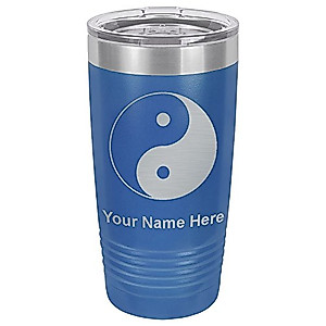 LaserGram 20oz Vacuum Insulated Tumbler Mug, Yin Yang, Personalized Engraving Included (Dark Blue)