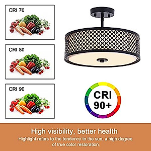OUVR Industrial Semi Flush Mount Ceiling Light, Modern Close to Ceiling Lamps for Living Room, Bedroom, Dining Room, Kitchen, Hallway, Entry, Foyer
