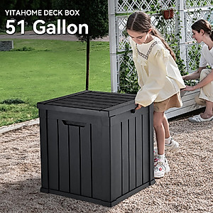 YITAHOME 51 Gallon Outdoor Storage Deck Box, Waterproof Resin Package Delivery and Storage Box with Lockable Lid for Patio Furniture Cushions, Pool Accessories, Garden Tools, Black