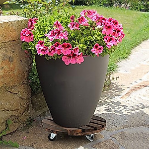 Silkchio Plant Caddy with Wheels, 2 Pack Rolling Plant Stand 12 Inch, 5 Lockable Wheels Heavy Duty Round Plant Dolly for Indoor Outdoor, Wooden Plant Roller Base, Potted Plant Mover, Trash Can Dolly