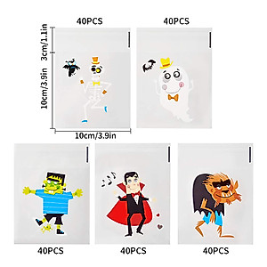 CCINEE 200pcs Halloween Treat Bags Clear Self-adhesive Candy Bags Cellophane Plastic Cookie Bags for Party Favors Halloween Decoration