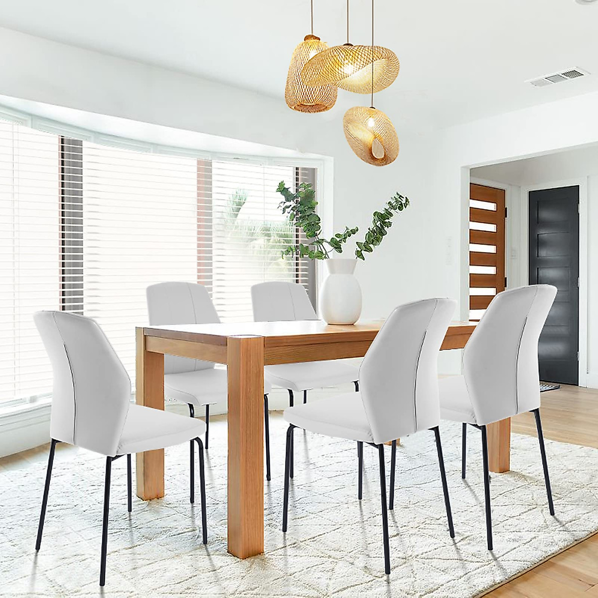 Zerifevni Set of 4 Dining Chair Modern Elegant Side Chairs Leather Durable Wide Cushion for Kitchen Room (4-White)