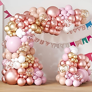 Rose Gold Balloons Arch Garland Kit 164pcs Pastel Pink Chrome Gold Balloon in Different Sizes with Confetti Balloons for Wedding Bridal Shower Princess and Girl Birthday Baby Shower Party Decorations