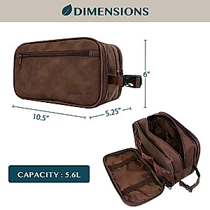 PAVILIA Toiletry Bag for Men, Travel Toiletries Bag | Water-resistant Dopp Kit, PU Leather Shaving Pouch Organizer for Accessories, Cosmetic, Hygiene, Grooming Essentials (Dark Brown)