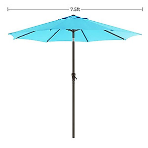 SONGMICS 7.5 ft Outdoor Umbrella, 8 Ribs, UPF 50+, Tilt and Crank, Base Not Included, for Deck, Patio, Garden, Pool, Lake Blue